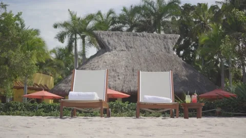 static shot of two lounge chairs on a tr... | Stock Video | Pond5