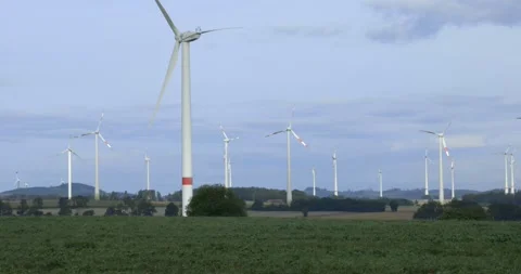 Stationary wind turbines in a large wind... | Stock Video | Pond5