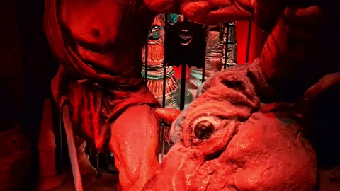 Statue of a Greek man and a bull in a th... | Stock Video | Pond5