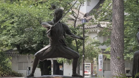 Statue Musashi Miyamoto swordsman,Kitaky... | Stock Video | Pond5