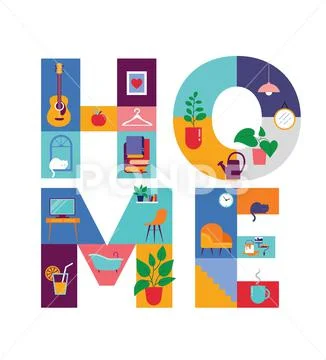 Stay at home, concept design. Different types of people look out and ...