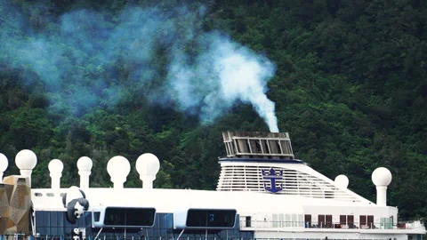 A steady shot of a cruise ship. Fumes ar... | Stock Video | Pond5