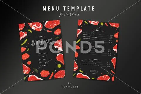 Steak house menu template, meat restaurant menu card design layout ...