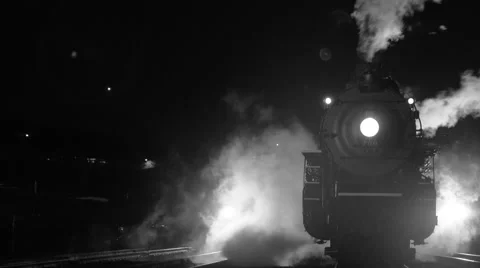 Steam locomotive at night in black and ... | Stock Video | Pond5