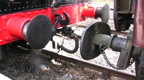 Steam train buffers as engine leaves coa... | Stock Video | Pond5
