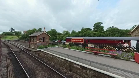 Steam train pulling away from Goathland ... | Stock Video | Pond5
