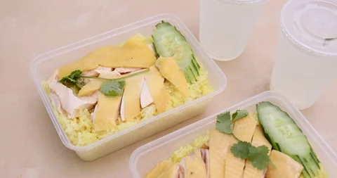 Steamed chicken rice in take away box | Stock Video | Pond5