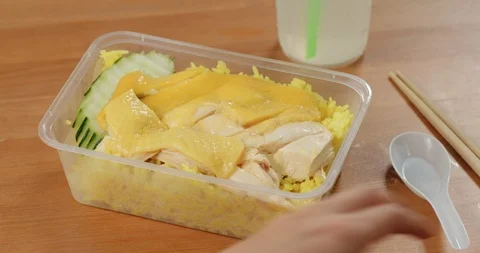 Steamed chicken rice in take away box | Stock Video | Pond5