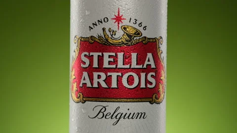 Stella Artois Beer can closeup, rotation | Stock Video | Pond5