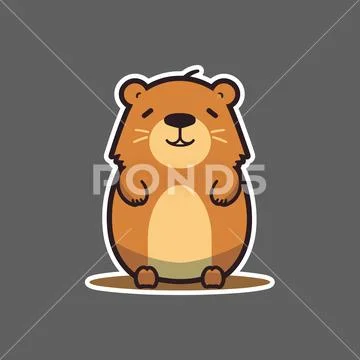 Sticker of Adorable Capybara on grey background: Royalty Free #243059134