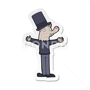 Sticker of a cartoon werewolf in top hat: Royalty Free #103770226
