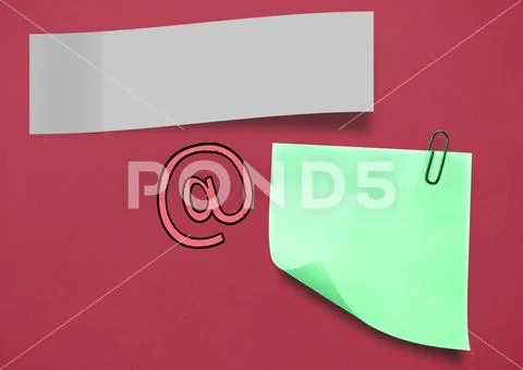 Sticky Note and Email Icon against red background ~ Hi Res #72402683