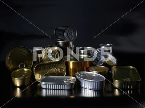Still life of canned food in different types of cans Stock Image #141949886