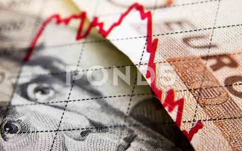 Stock market declining chart and US-and Euro banknote Stock Photo ...