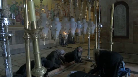 Stone of Anointing and mosaic icon on th... | Stock Video | Pond5