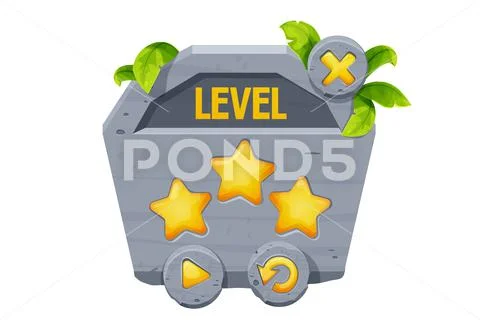 Stone game level win menu template textured comic in cartoon style ...