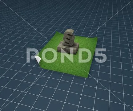 Stone paragraph symbol on grass isle - 3d illustration Illustration ...