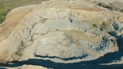 stone quarry overview aerial, sunny weat... | Stock Video | Pond5