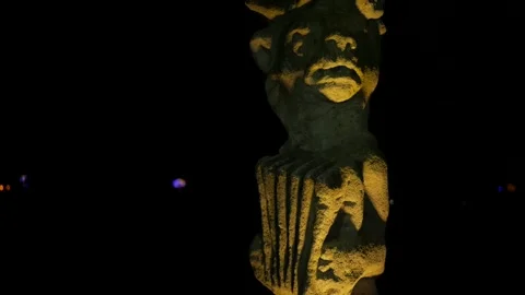 Stone statue at night. Ancient statue. A... | Stock Video | Pond5