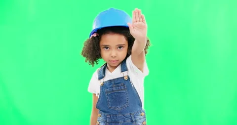 Stop, builder and face of a child on gre... | Stock Video | Pond5
