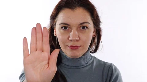 Stop hand sign. Woman shows stop hand ge... | Stock Video | Pond5