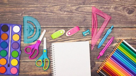 Stop motion animation of school supplies... | Stock Video | Pond5