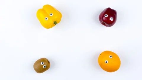 Stop motion of fruits with eyes spinning... | Stock Video | Pond5