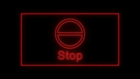 Stop neon sign fluorescent light glowing... | Stock Video | Pond5