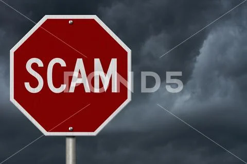 Stop Scam red road sign Stock Illustration ~ #223549776