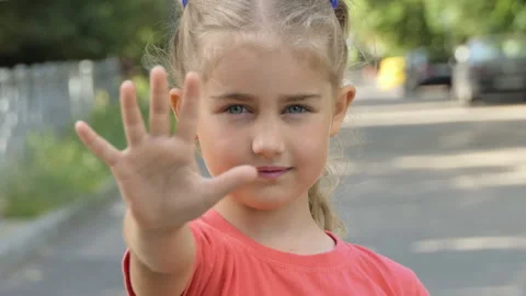 Stop Sign Hand Child Person Portrait. Li... | Stock Video | Pond5