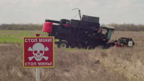 A stop sign for mines. A civilian vehi... | Stock Video | Pond5