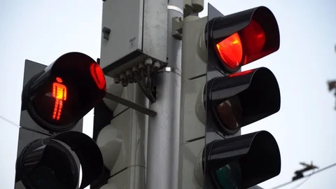 Stoplight. Traffic lights work in a big ... | Stock Video | Pond5
