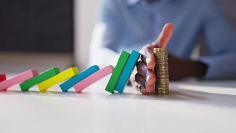 Stopping Domino Falling And Risk Prevent... | Stock Video | Pond5