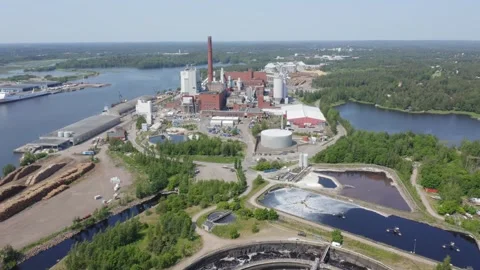 Stora Enso Sunila Pulp Mill and waste wa... | Stock Video | Pond5