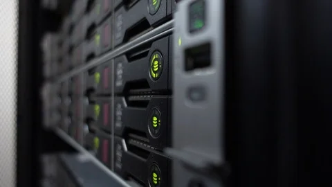 Storage racks with many hard drives in r... | Stock Video | Pond5
