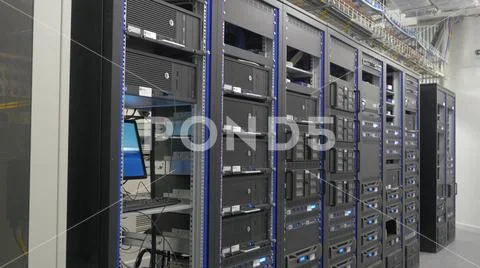 Storage servers are located in the server room of the data center. Back ...