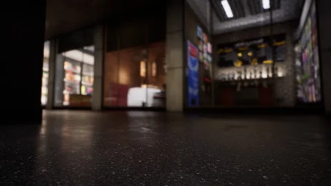 A store front at night, captured in a bl... | Stock Video | Pond5
