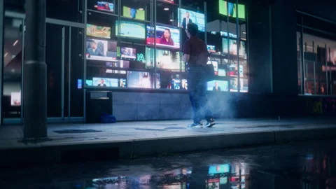 Storefront Television Display with a Man... | Stock Video | Pond5