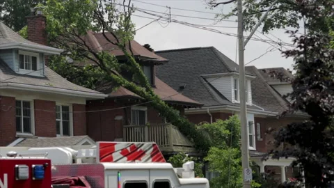Storm damage tree fallen on house from ... | Stock Video | Pond5