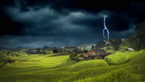 Storm over rice fields in Southeast Asia... | Stock Video | Pond5