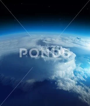 Storm from space on the blue planet earth, 20km above ground / real ...