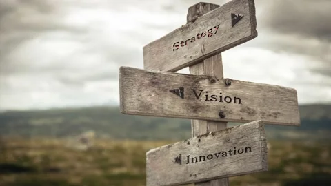 Strategy, vision and innovation signpost... | Stock Video | Pond5
