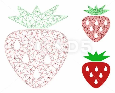 Strawberry Vector Mesh 2D Model and Triangle Mosaic Icon Illustration ...