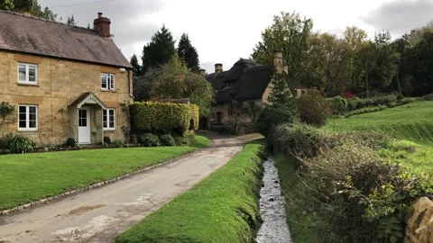 Stream going through a medieval village ... | Stock Video | Pond5