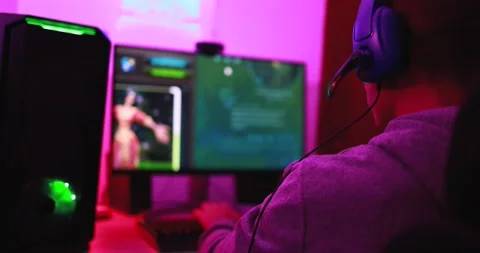 Streamer gamer playing at strategy game ... | Stock Video | Pond5