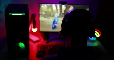 Streamer gamer playing at strategy game ... | Stock Video | Pond5