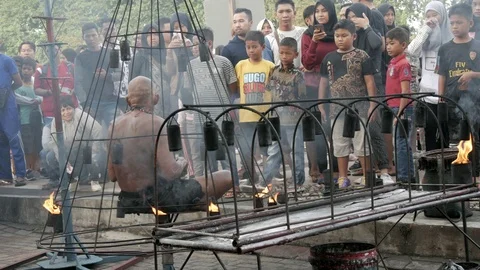 Street performance of Dayak Borneo fire ... | Stock Video | Pond5