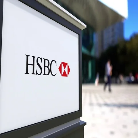 Street signage board with HSBC logo. Blu... | Stock Video | Pond5