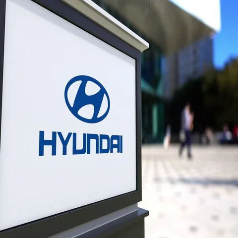 Street signage board with Hyundai Motor ... | Stock Video | Pond5