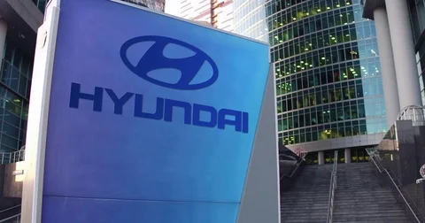 Street signage board with Hyundai Motor ... | Stock Video | Pond5